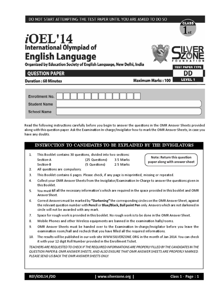 Class 1 IOEL 2014 Level 1 | PDF | Language Mechanics | Morphology