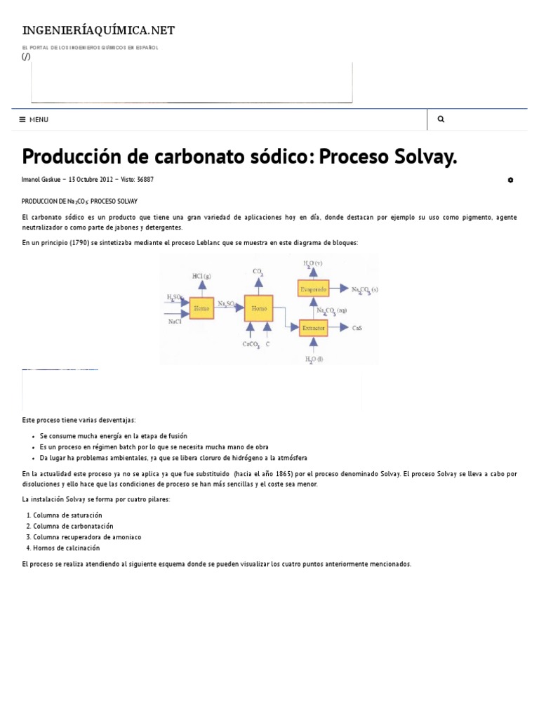 Producción de Carbonato Sódico - Proceso Solvay | PDF | Amoníaco | Carbonato