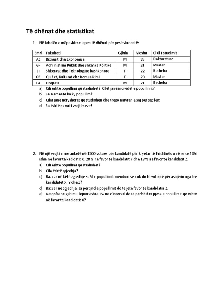 Statistike - Ushtrime 1 | PDF