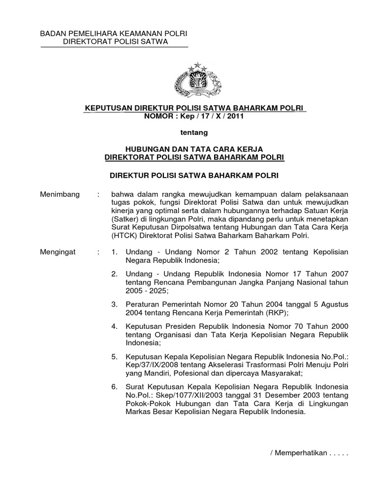 Hubungan dan Tata Kerja Polsatwa Polri | PDF
