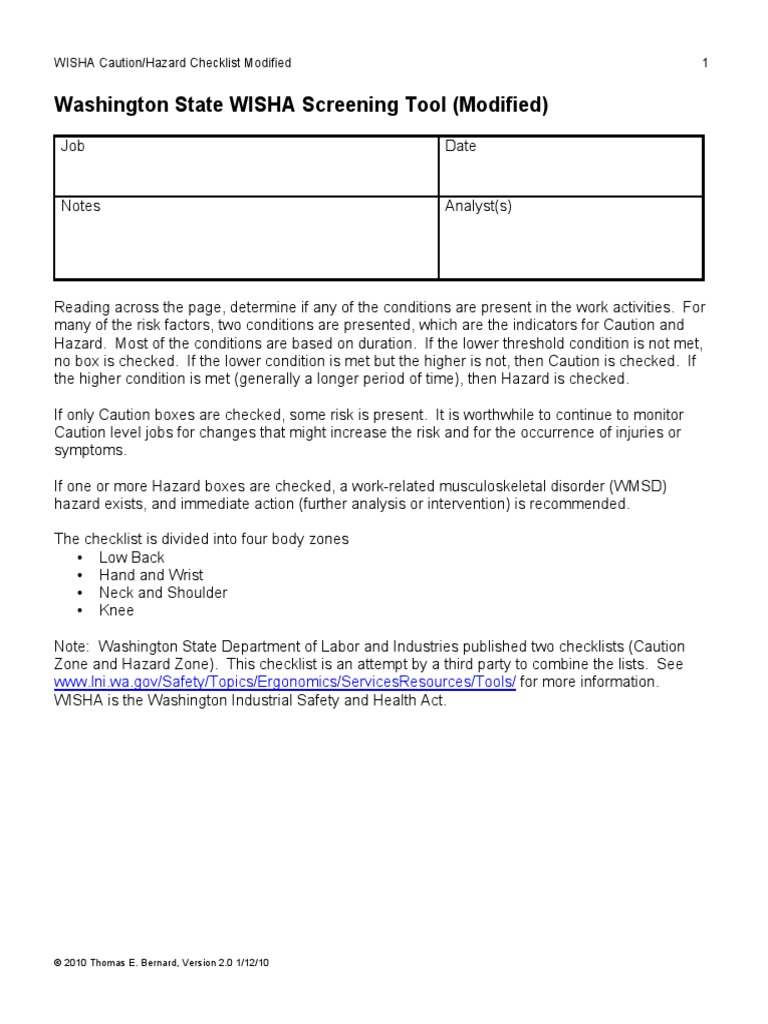 WISHA Checklist 20 | PDF | Wellness | Medical