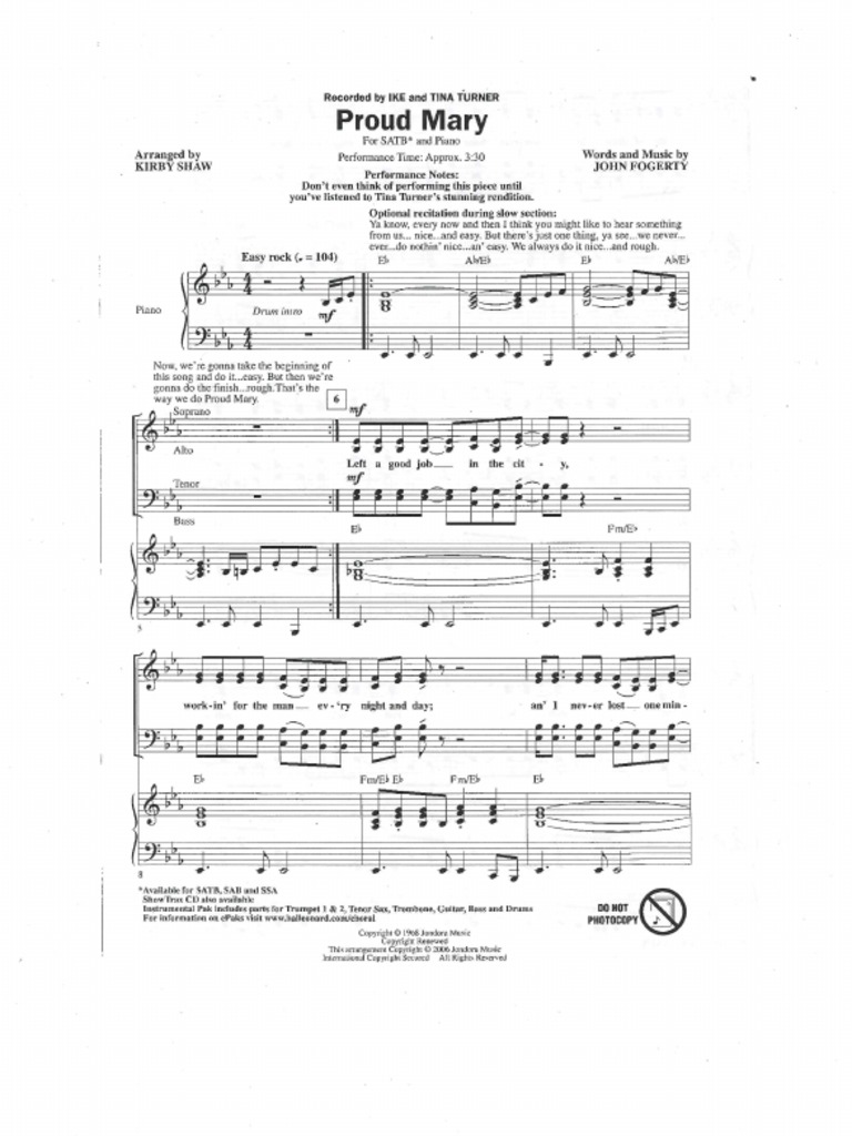 Proud Mary Score | PDF