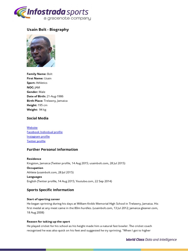 Biography Usain Bolt | PDF | Track And Field | Sport Of Athletics