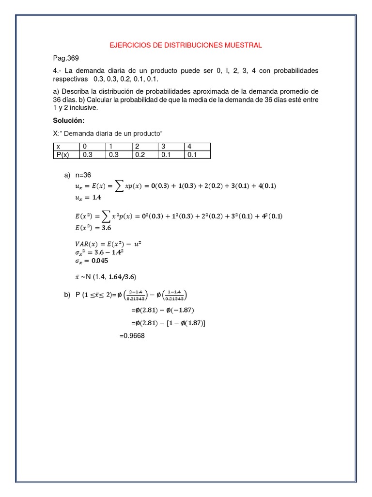 Ejercicios de Distribuciones Muestral | PDF | Muestreo (Estadísticas) | Métodos de evaluación