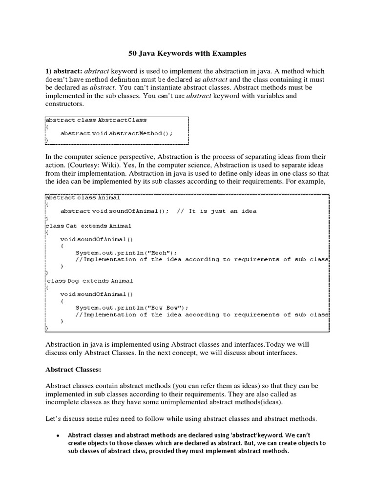 50 Java Keywords With Examples | PDF | Method (Computer Programming) | Class (Computer Programming)