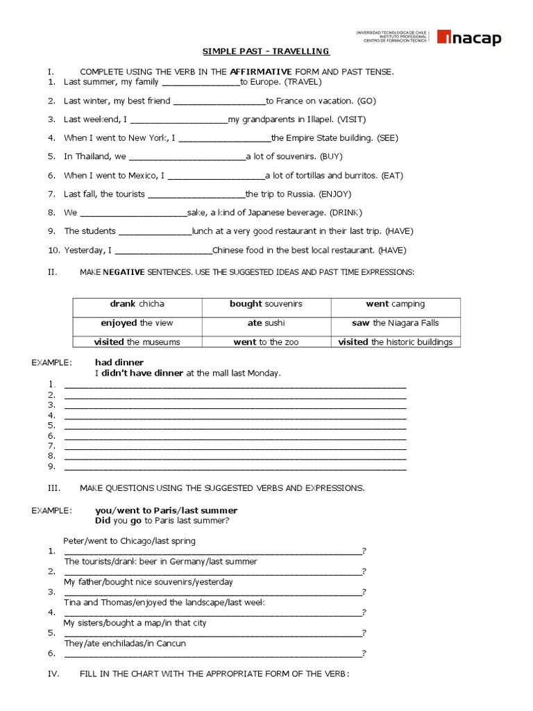 Simple Past Travelling Spring 2012 | PDF | Syntactic Relationships ...