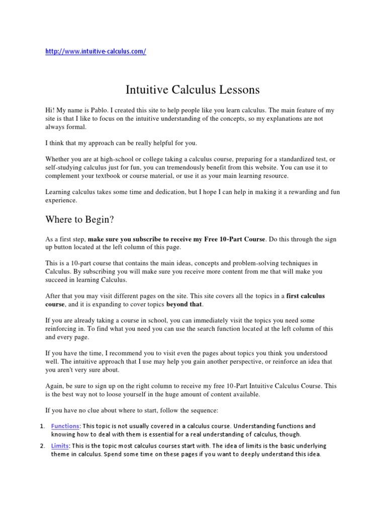 Intuitive Calculus Lessons Explained | PDF | Variable (Mathematics ...