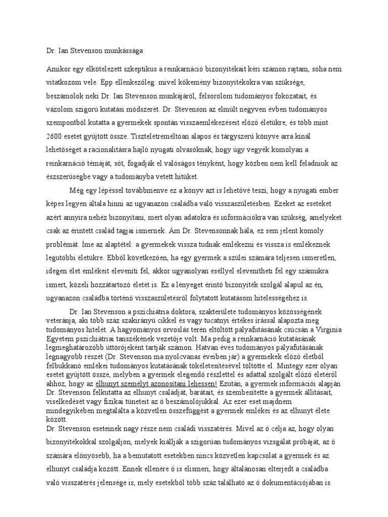 Dr Ian Stevenson a reinkarnációról | PDF