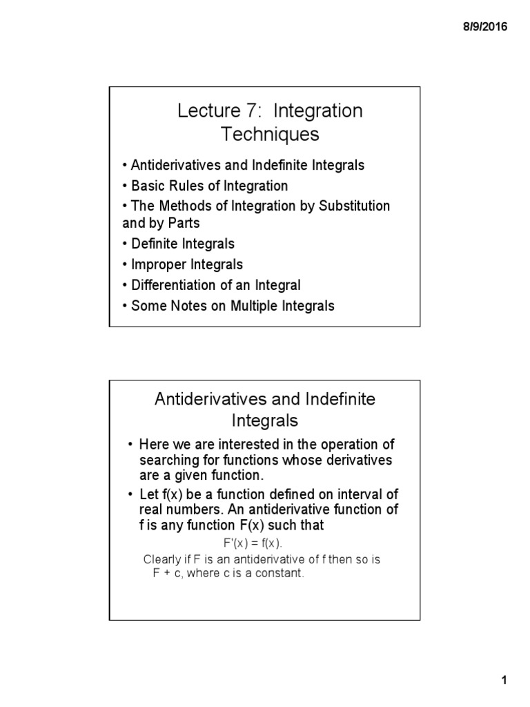 Lecture Notes On Techniques of Integration | PDF | Integral ...
