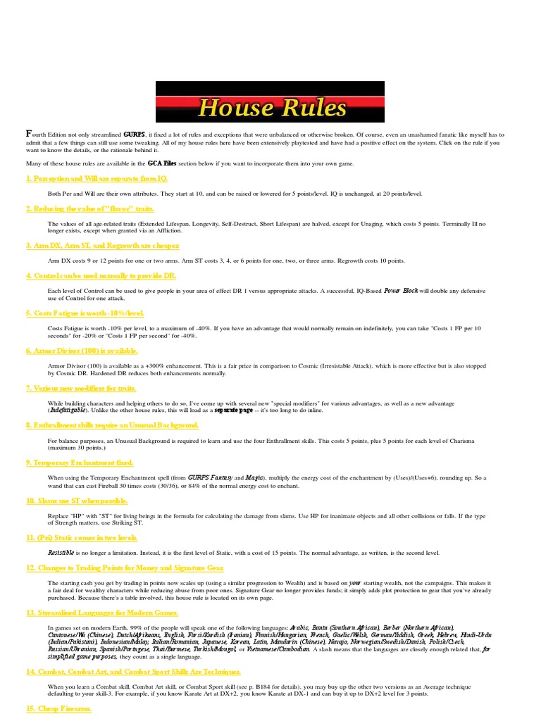 GURPS - House Rules | PDF | Languages | Language Arts & Discipline
