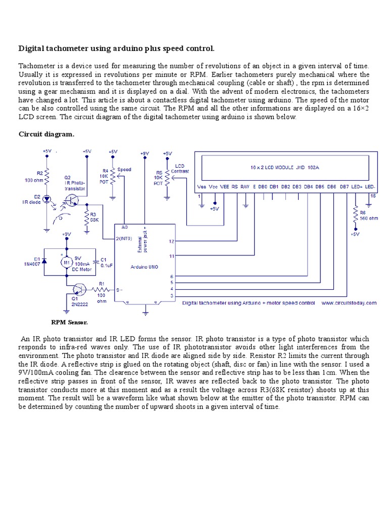 Digital Tachometer Using Arduino Plus Speed Control | PDF | Transistor ...