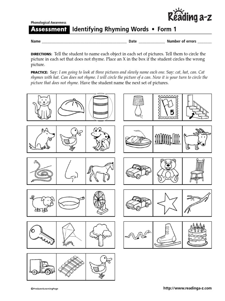 Rhyme Awareness Assessment | PDF