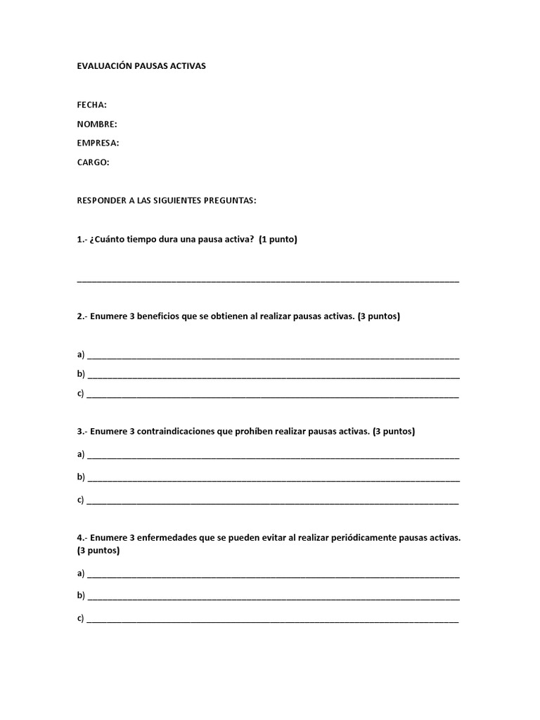 Evaluación de Pausas Activas Laborales | PDF