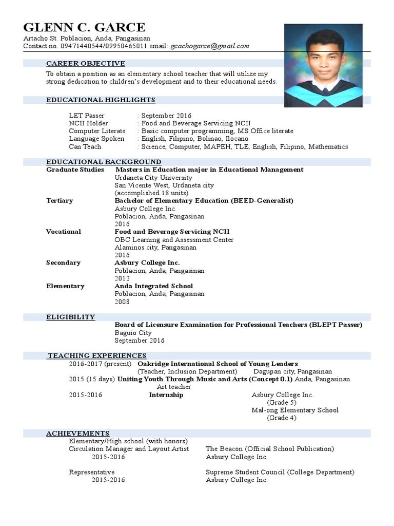CV Format | PDF | Primary Education | Teachers