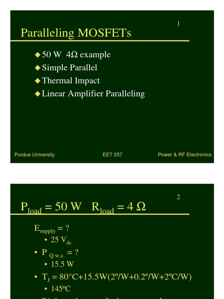 Paralleling Mosfets: 50 W 4 Example Simple Parallel Thermal Impact ...