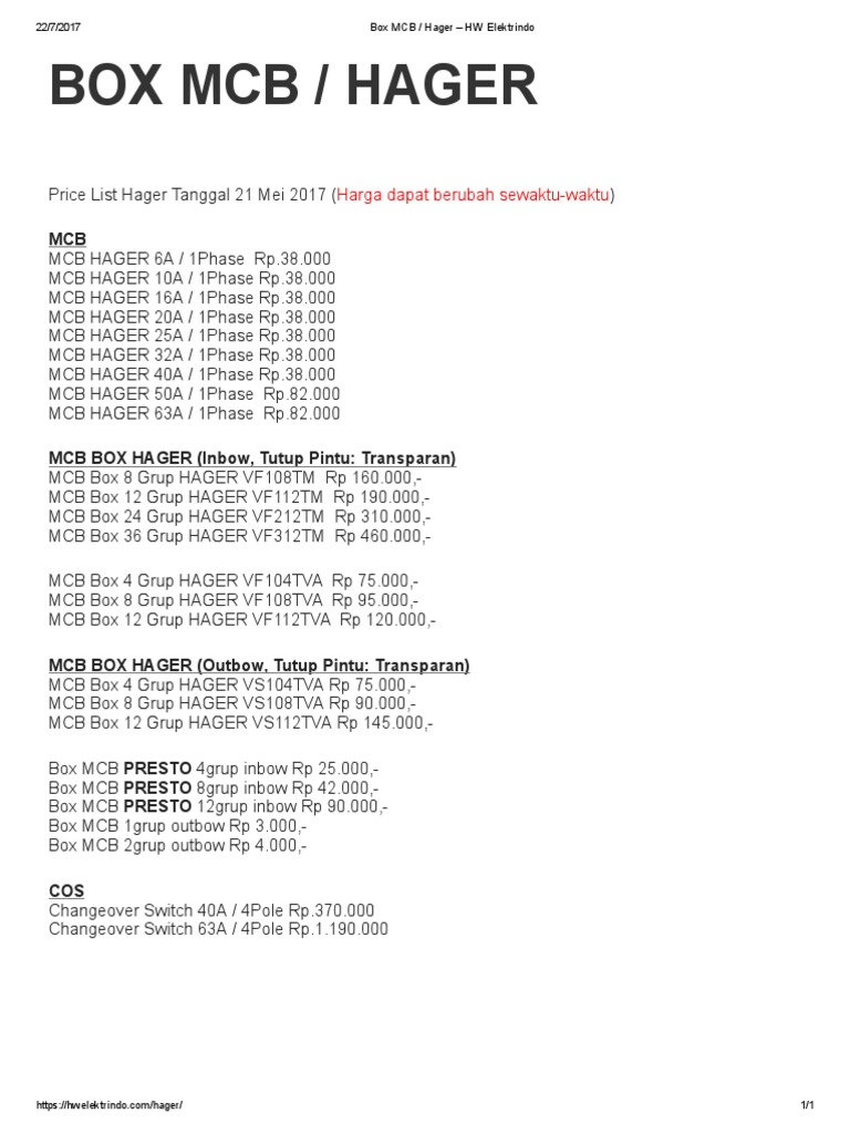 Box MCB - Hager - HW Elektrindo | PDF
