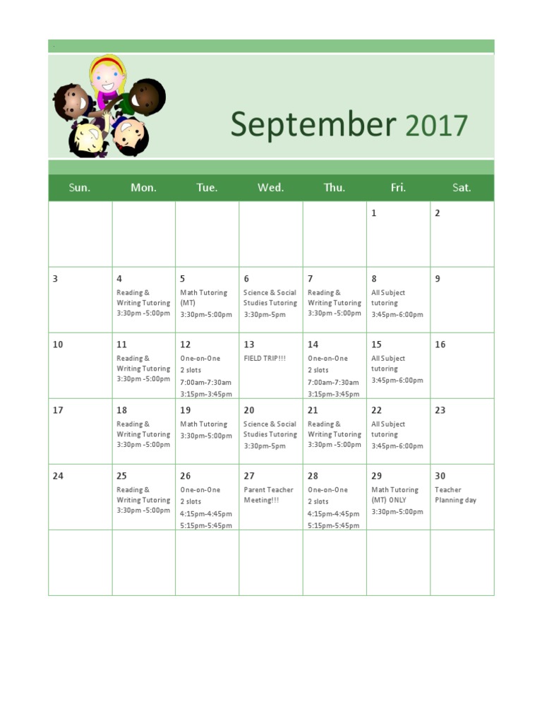 September 2017 Calendar | PDF | Language Arts & Discipline