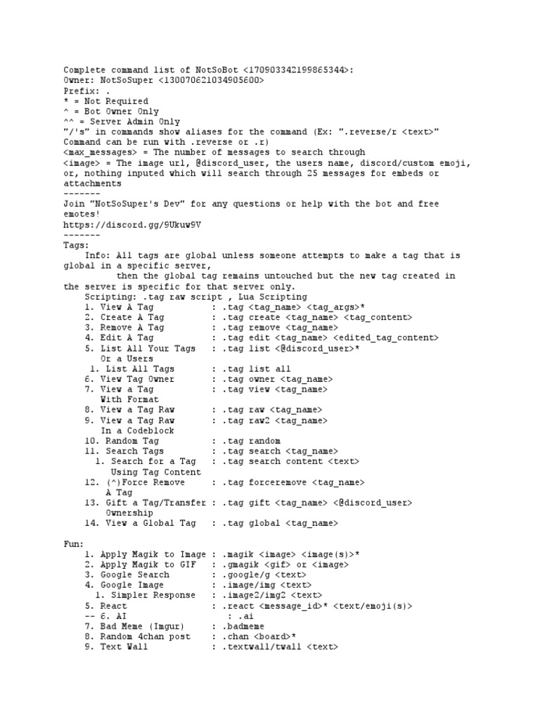 Complete Command List of NotSoBot | Internet Bot | Areas Of Computer ...