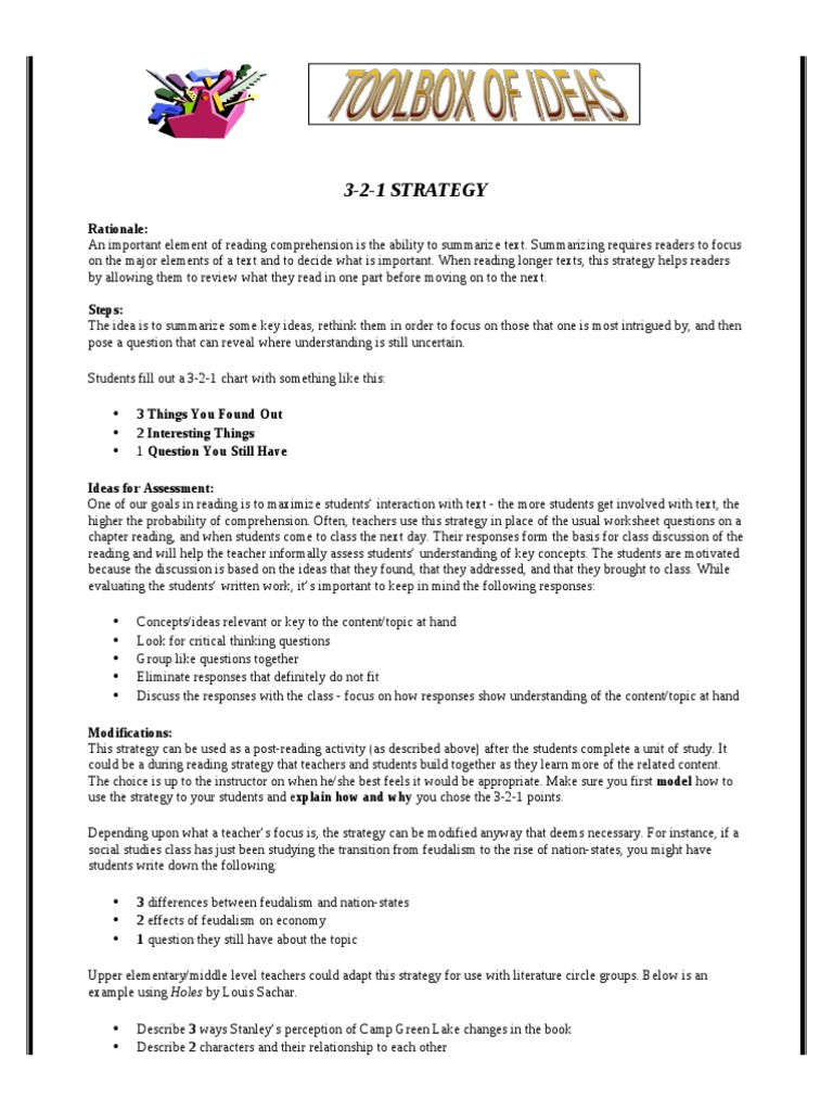 Toolbox 3-2-1 Strategy | PDF | Reading Comprehension | Teaching