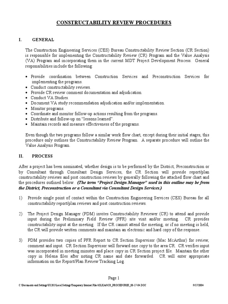 Constructability Review Procedures Summary | PDF | Specification (Technical Standard) | Computing