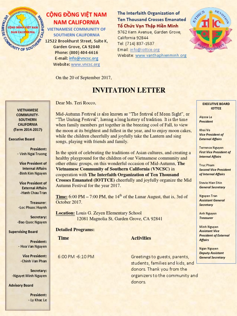 Invitation Letter To Mid Autumn Festival 2017 | PDF | Asia | Vietnam
