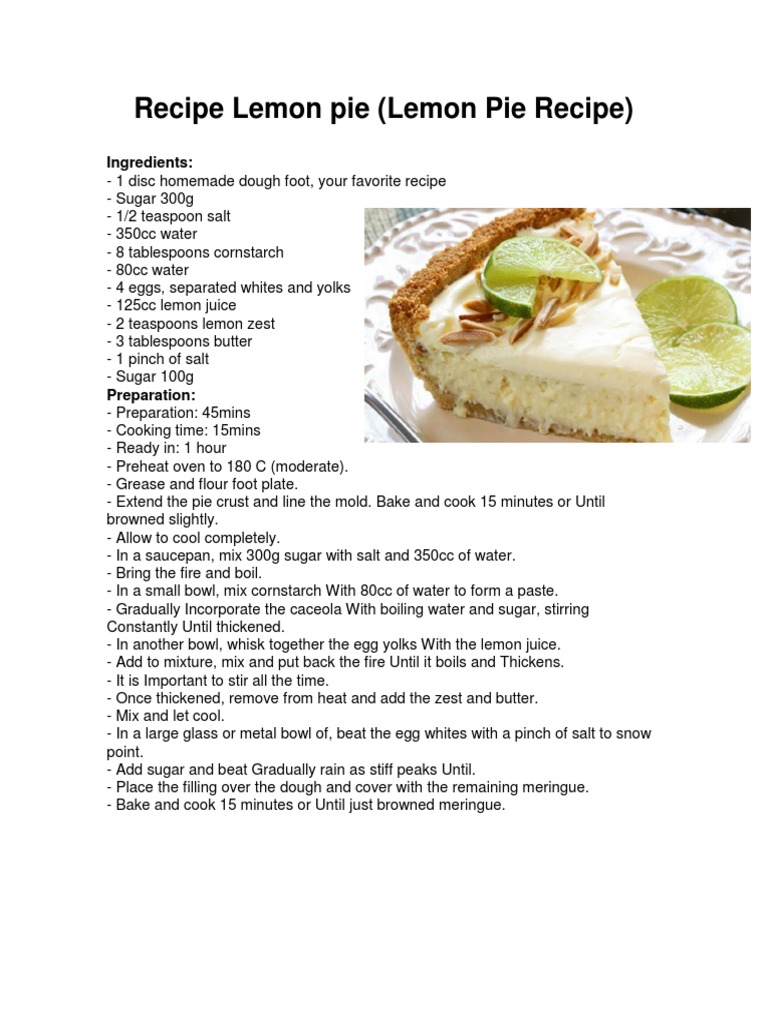 Receta Pay de Limon - Ingles | PDF