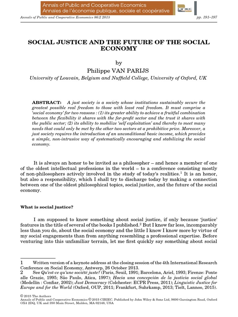 Social Justice and The Future of The Social Economy: by Philippe VAN PARIJS | PDF | Capitalism ...
