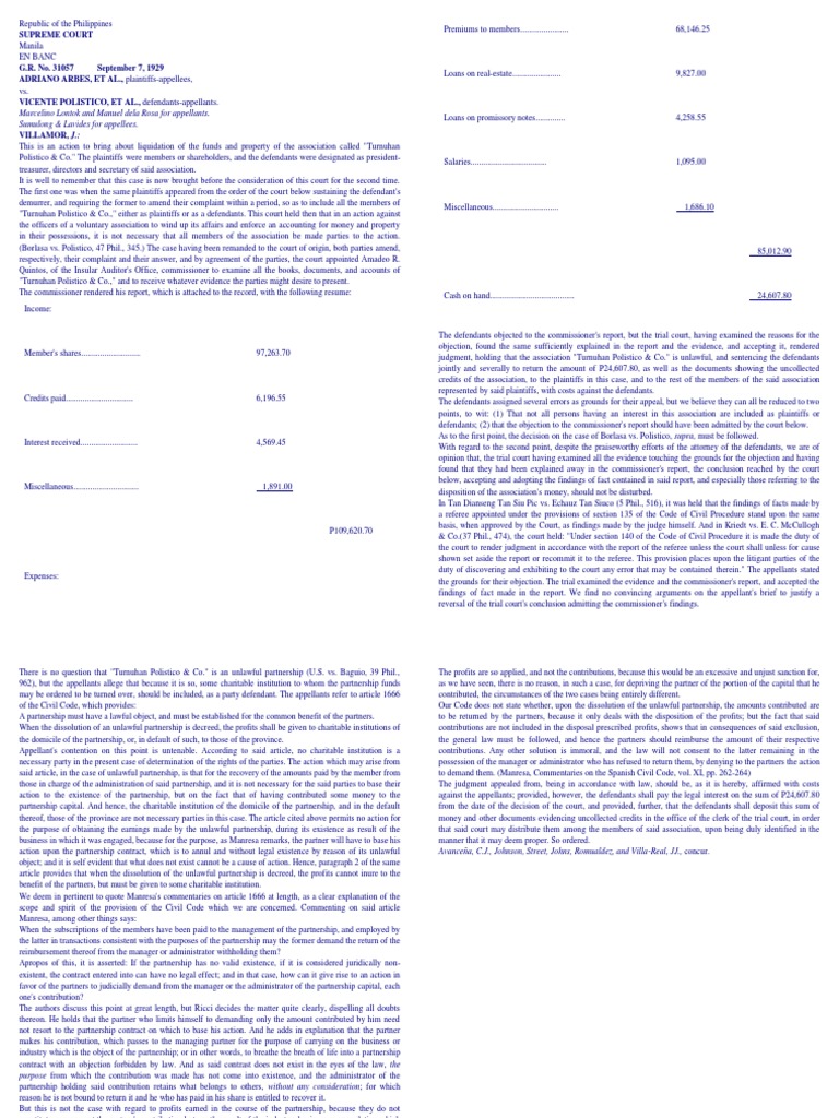 Supreme Court Ruling on Turnuhan Polistico Case | PDF | Partnership ...