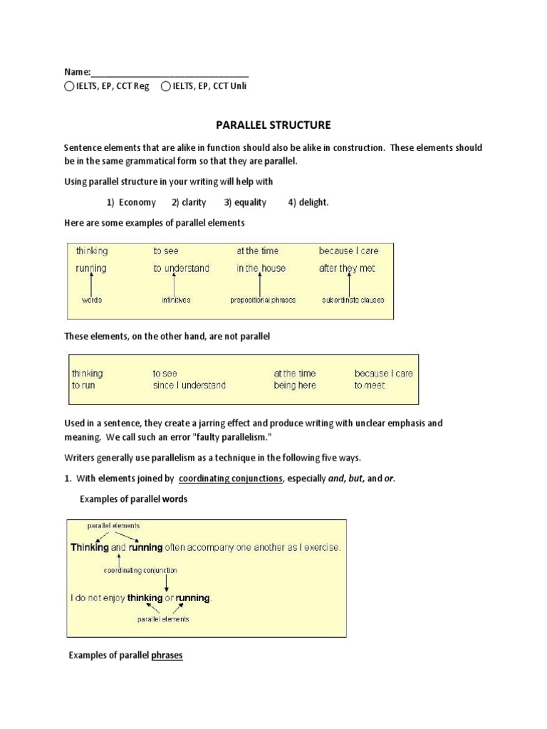 I Day 9 Parallel Structure | PDF | Verb | Sentence (Linguistics)