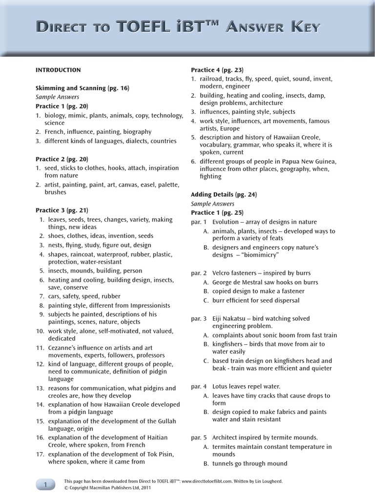 Direct To TOEFL iBT Answer Key PDF | PDF | Impressionism | Pandemic