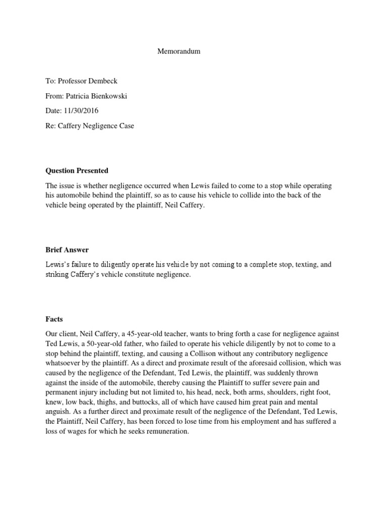 Memorandum 1 | PDF | Negligence | Damages