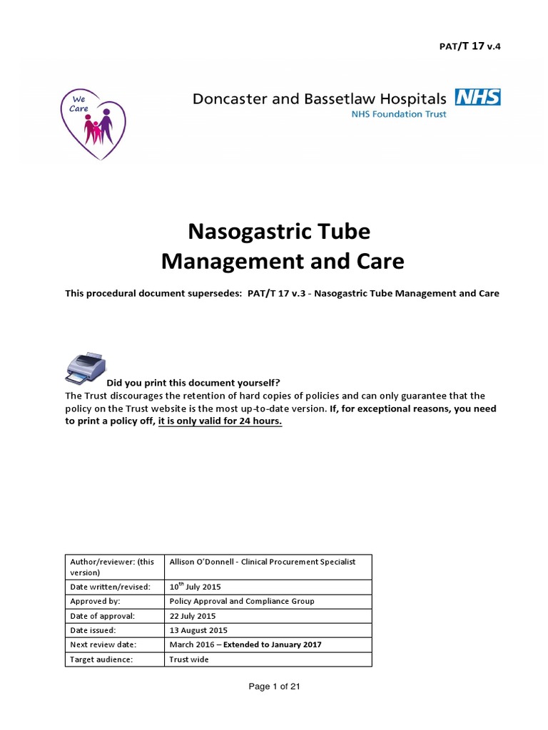 Nasogastric Tube Management and Care | PDF | Midwife | Nursing