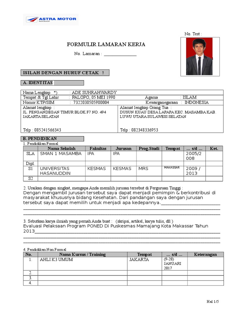 Formulir Lamaran Kerja (FLK) | PDF
