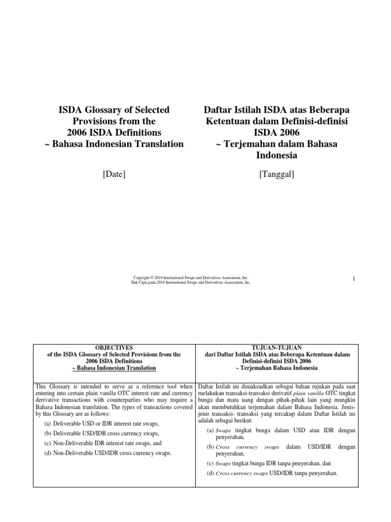 ISDA 2006 Glossary Bahasa Indonesia | PDF