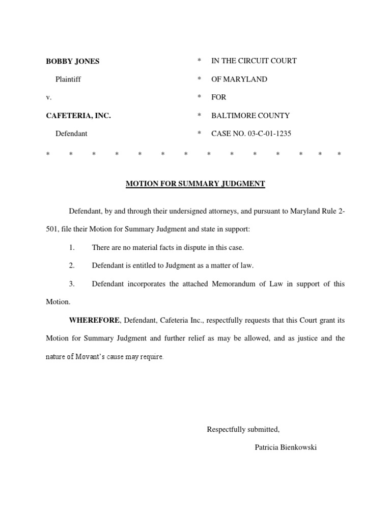 Motion For Summary Judgement | PDF | Affidavit | Summary Judgment