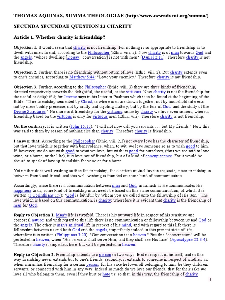 Thomas Aquinas - Questions On Charity | PDF | Thomas Aquinas | Virtue