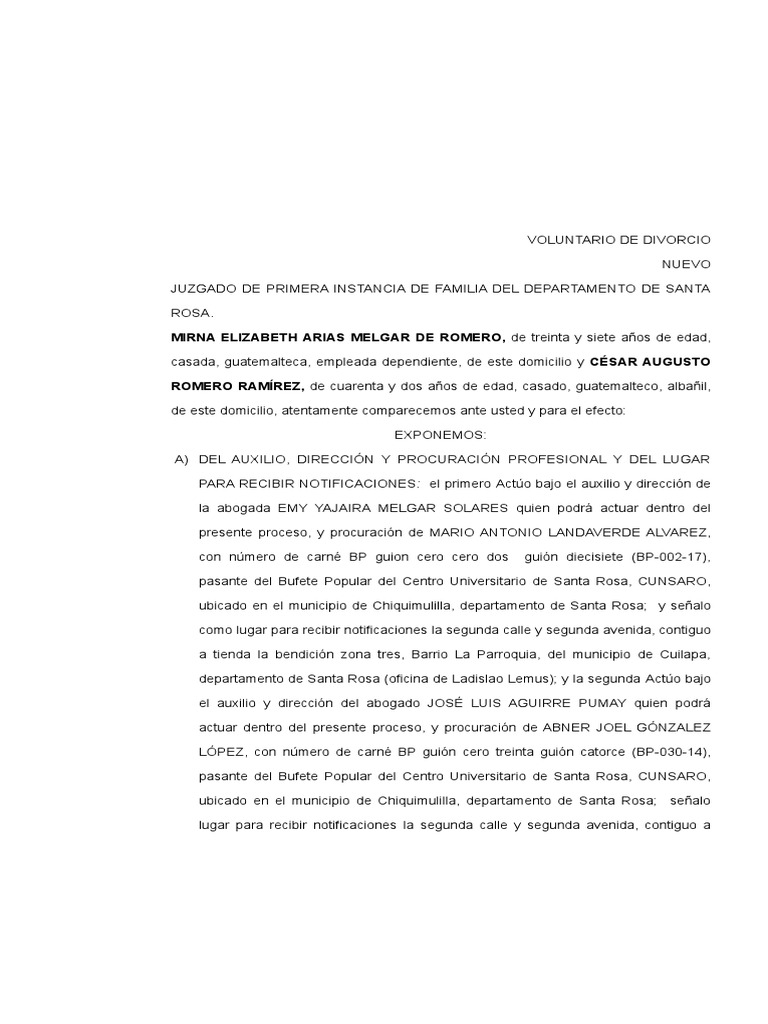 Divorcio Voluntario Mario Landaverde | PDF | Divorcio | Relaciones ...