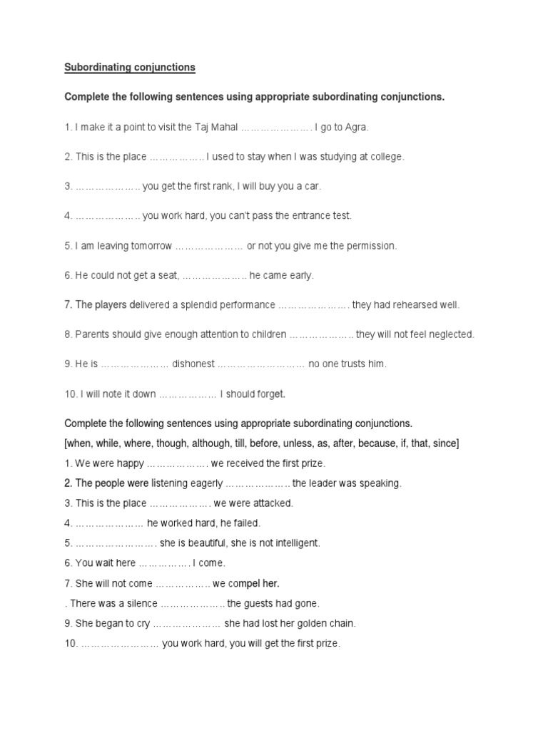 Subordinating Conjunctions | PDF