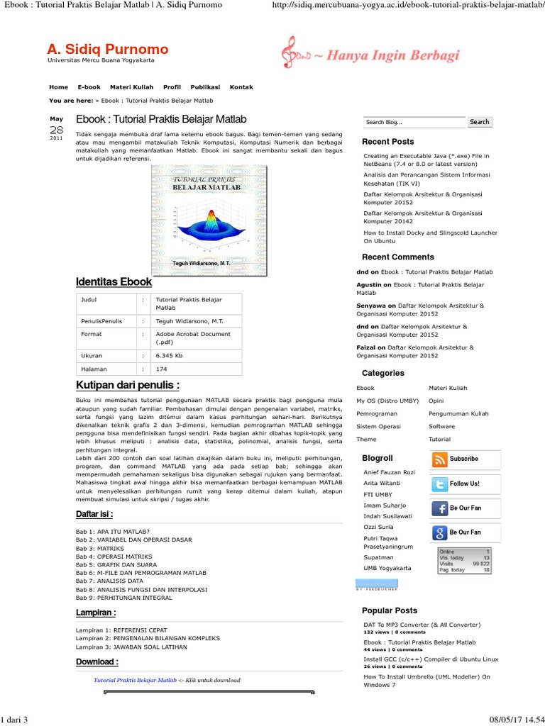 Panduan MATLAB untuk Mahasiswa | PDF | Komputer