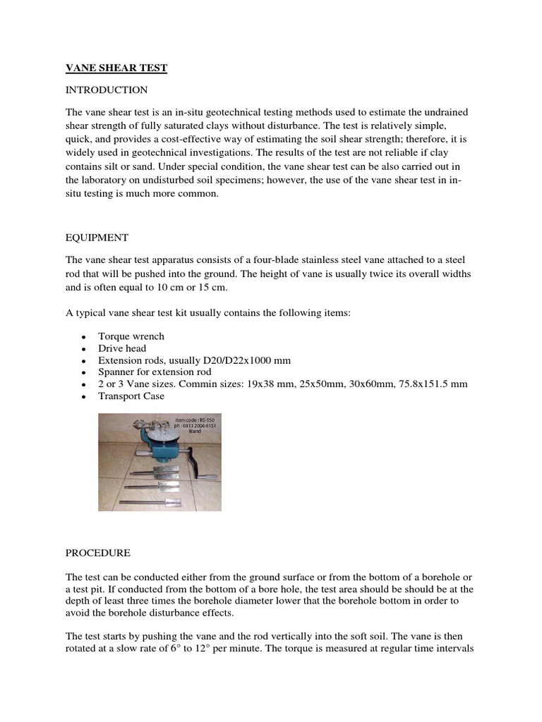 Vane Shear Test: Procedure and Equipment | PDF | Soil Mechanics | Mechanics