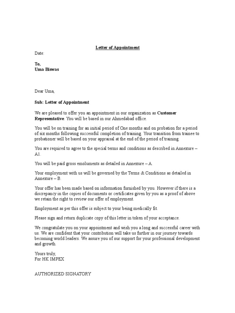 Appointment Letter With Bond | PDF | Contractual Term | Employment