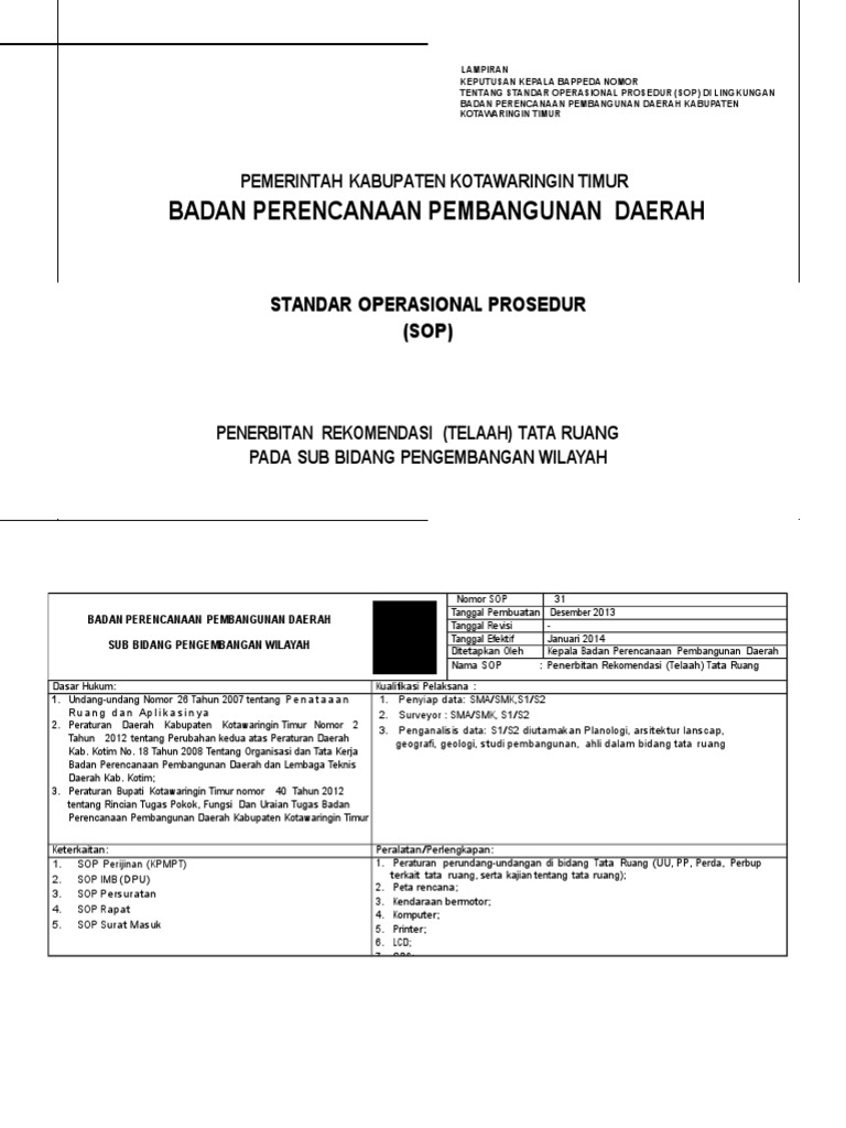 SOP 33 Rekomendasi Tata Ruang Bappeda | PDF