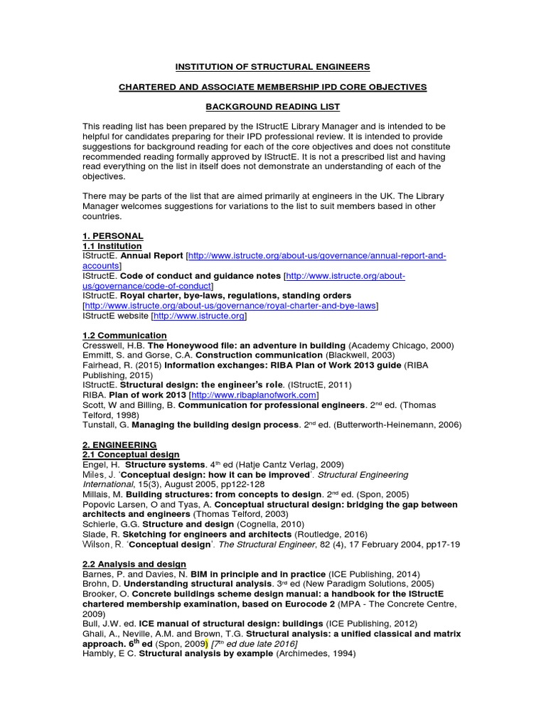 IStructE IPD Reading List Guide | PDF