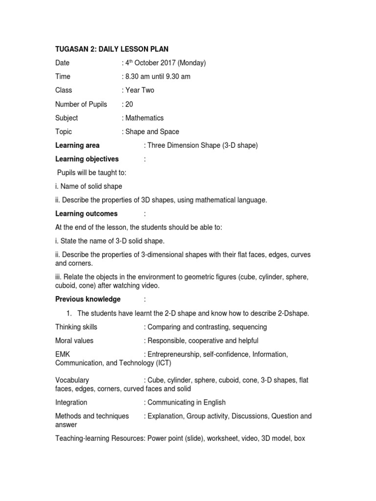 Daily Lesson Plan | PDF | Shape | Educational Technology