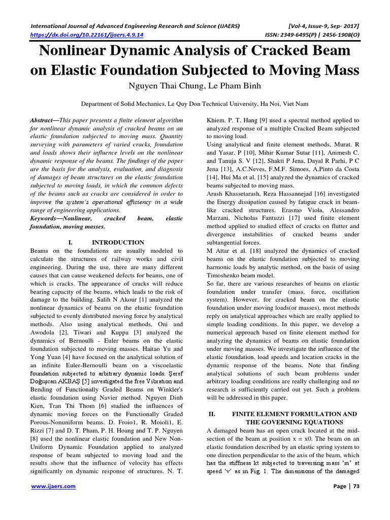 Nonlinear Dynamic Analysis of Cracked Beam On Elastic Foundation Subjected To Moving Mass | PDF ...