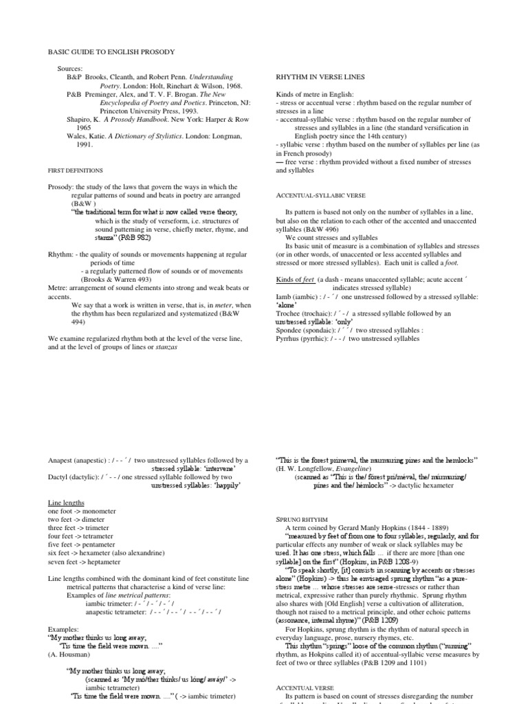 Basic Guide To English Prosody | PDF | Metre (Poetry) | Poetry