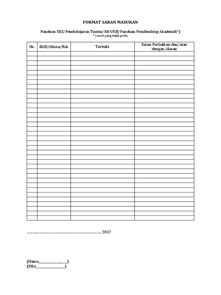 Format Saran Masukan-Perbaikan | PDF