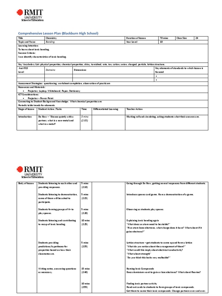 3 3 Ionic Bonding Lesson Plan | PDF | Ion | Ionic Bonding