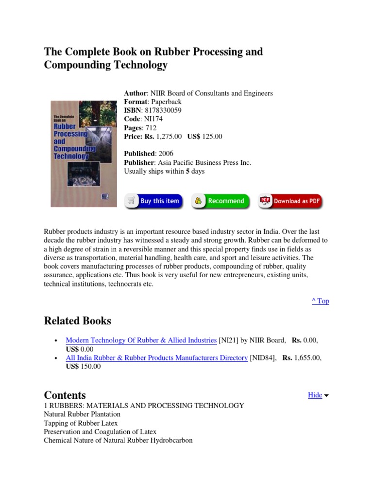 The Complete Book On Rubber Processing and Compounding Technology | PDF ...
