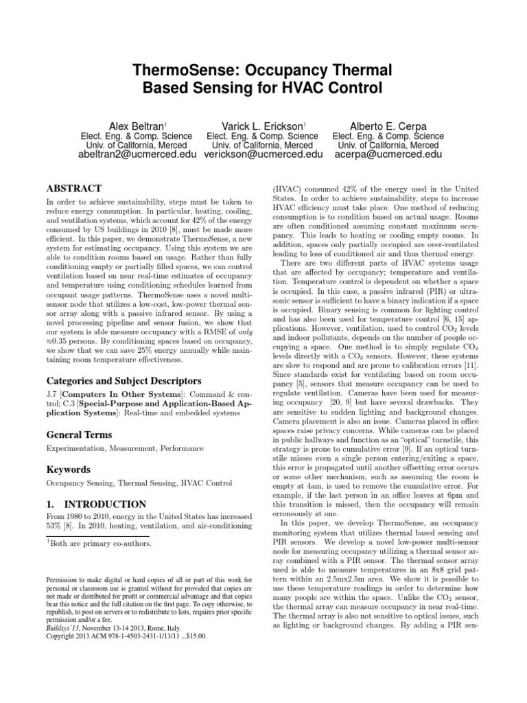 Thermosense: Occupancy Thermal Based Sensing For Hvac Control | PDF | Ventilation (Architecture ...